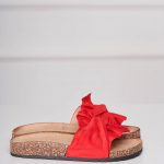 Papuci Rosii Casual Din Material Catifelat Cu Talpa Joasa » Iubesc Moda