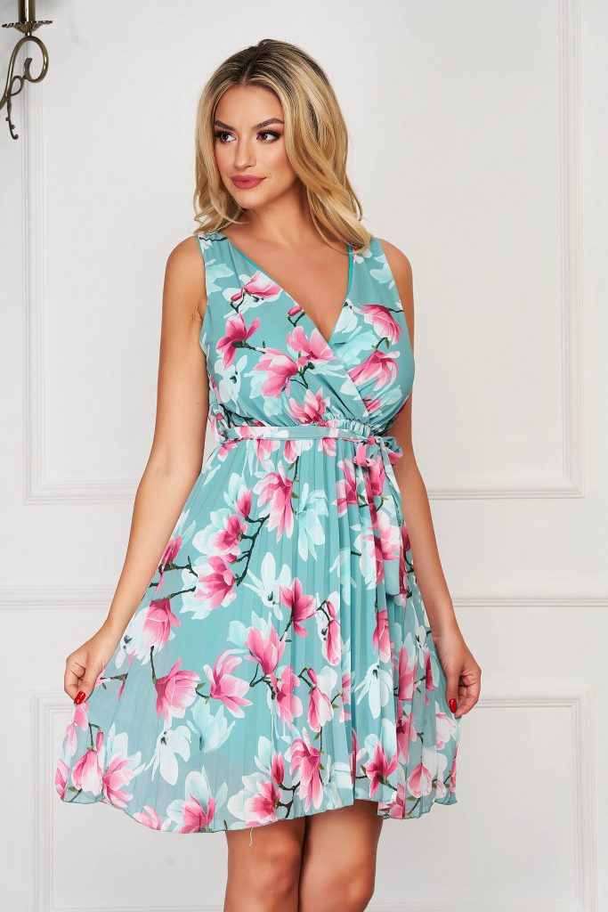 Rochie Mint Eleganta De Zi Clos Cu Elastic In Talie Cu Decolteu In V ...