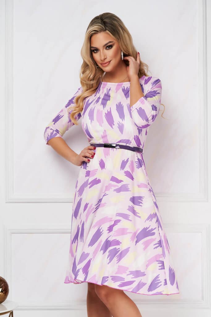 Rochie Midi Din Lycra In Clos Cu Elastic In Talie Si Guler Rotunjit ...